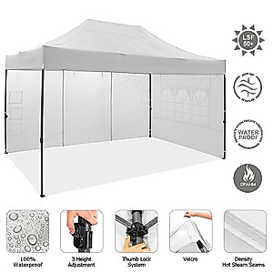 COBIZI 10x15 Pop up Canopy Gazebo 3.0, Easy up Heavy Duty Canopy with 4 Removable Sidewalls, High Stability, All Weather Sunshade 100% Waterproof Outdoor Canopy Tents, White