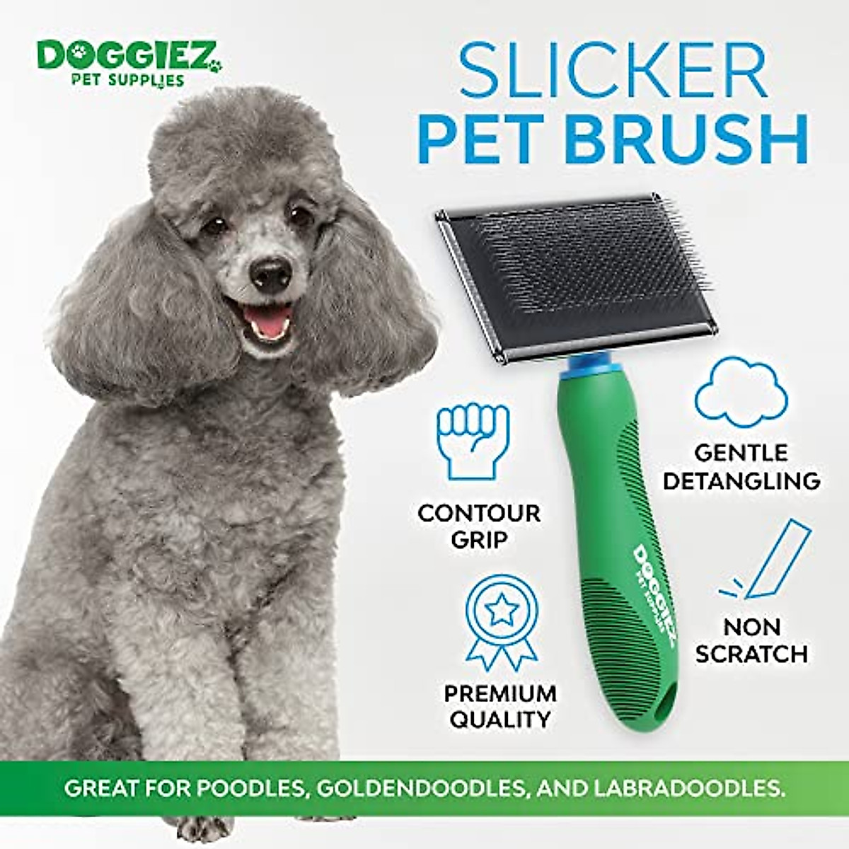 Doggiez Pet Supplies - Large Slicker Brush for Dogs & Cats - Grooming Dog Brush for Shedding Hair, Fur - Comb for Grooming Long Haired & Short Haired Dogs - Cat Brush - Goldendoodles Deshedding Tool