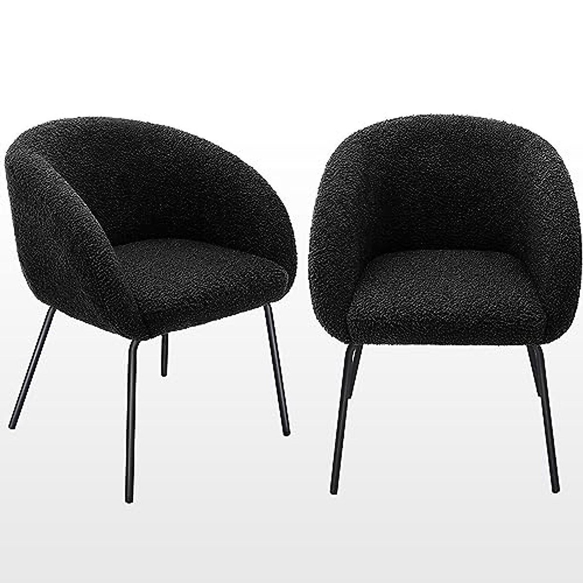 Zesthouse Mid Century Dining Chairs Barrel Chairs Set of 2, Sherpa Accent Chairs for Living Room Bedroom, Upholstered Kitchen & Dining Room Chairs with Metal Legs,Comfy Leisure Sofa Chairs