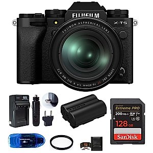 Fujifilm X-T5 Mirrorless Digital Camera with XF 16-80mm f/4 R OIS WR Lens Bundle, Includes: SanDisk 128GB Extreme PRO SDXC Memory Card, Spare Fujifilm NP-W235 Battery + More