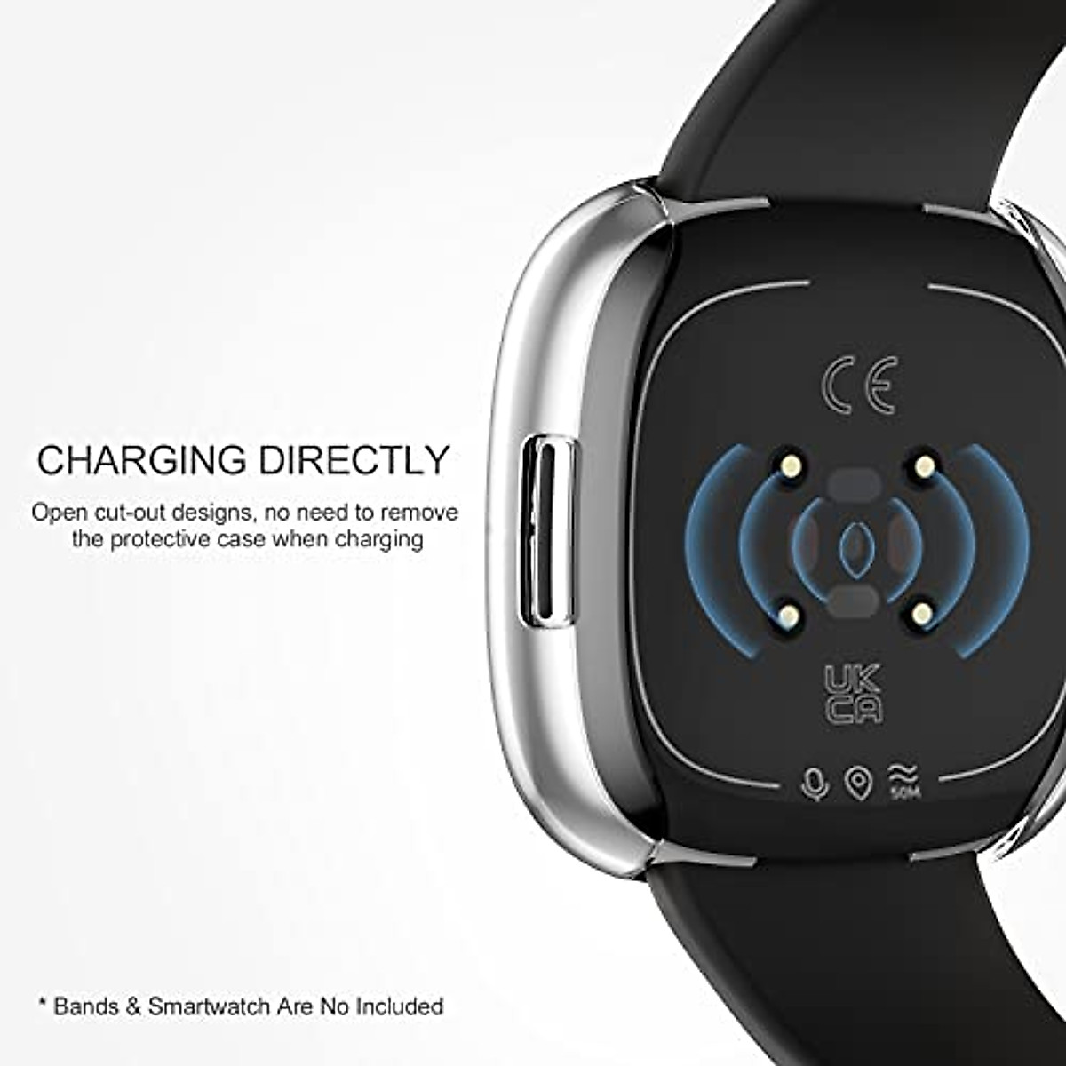 Witzon Compatible with Clear Fitbit Versa 4 Screen Protector/Sense 2 Case Covers, Shorb-Absorbing Soft TPU Replacement Screen Cover, Ultra Thin Bumper Smartwatch Versa 4 Protective Case Women Men