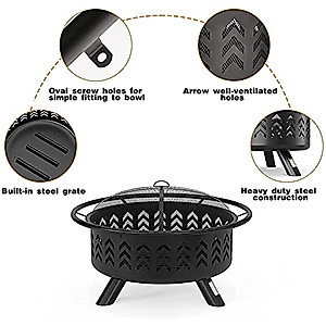 LEAYAN Garden Fire Pit Grill Bowl Grill Barbecue Rack Thicken Fire Pit,36" Large Wood Burning Fire Pit with Spark Screen Poker & Waterproof Cover Outdoor Fire Pit for Bonfire Party BBQ Heating