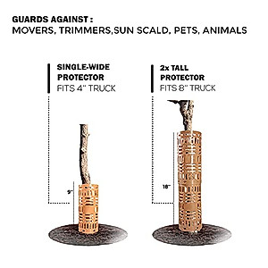 HAPPY SWAN 6 Pack of Tree Guard Trunk Protector Resizable Weather-Proof Durable Plastic Brown Protective Agains Dogs, Deer, Rats, and Rabbits and Weed Wacker with Digging Glove