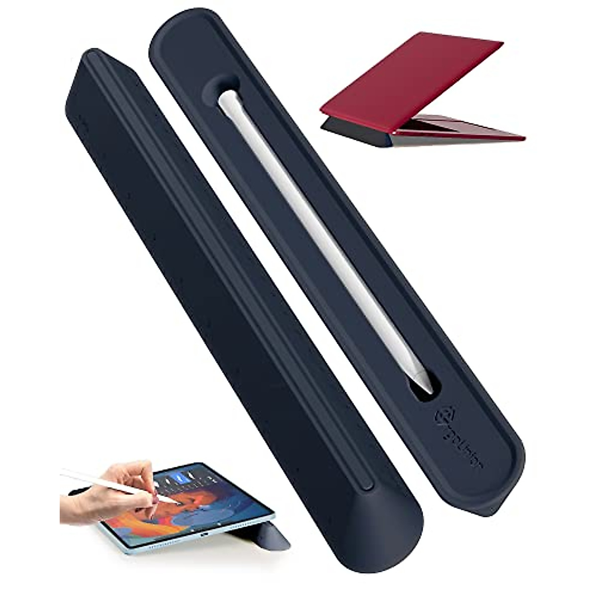 ergounion 3 in 1 Silicone Laptop Stand for Desk - Portable Computer Keyboard Stand for Ergonomic Typing/Reading, Pencil Case Holder for Apple Pencil, Measurable Laptop Riser 9"(24cm) - Midnight