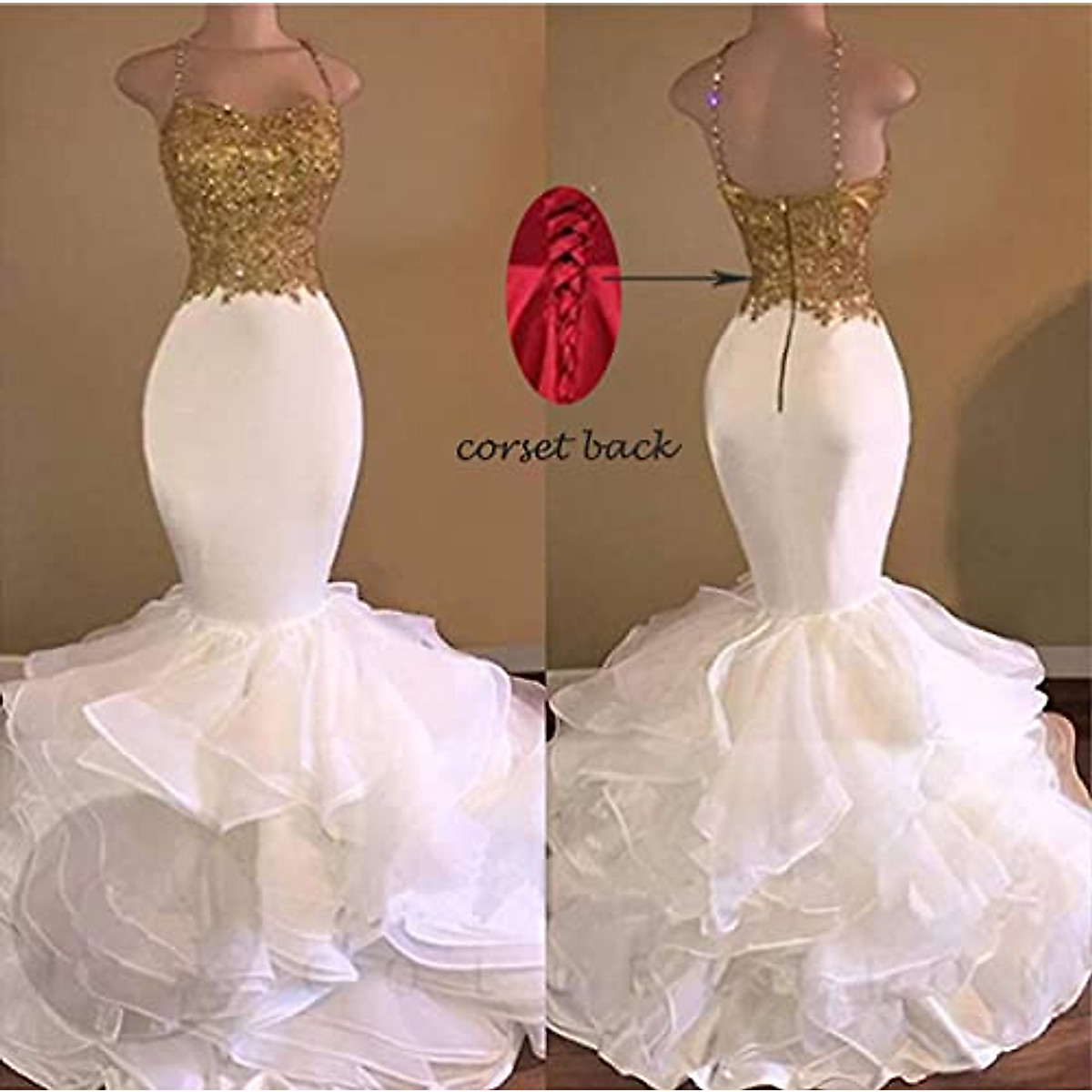 Fanciest Women's Spaghetti Straps Prom Dresses 2023 Mermaid Long Appliques Formal Evening Gown Red US14