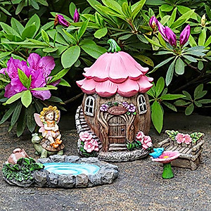 Aivanart Fairy Garden Decor House Kit, Miniature Garden Sculpture Statues Accessories Gifts for Kids Christmas Yard Decor Figurines Outdoor