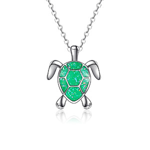 VANGETIMI Lovely Sea Turtle Pendant Necklace Cute Animals Green Opal Silver Chain Adjustable Necklace Valentine's Day Gifts Jewelry for Women
