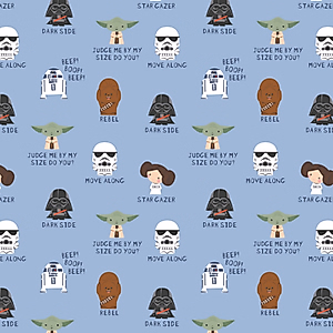 Star Wars Sayings and Characters Flannel Fabric by The Yard