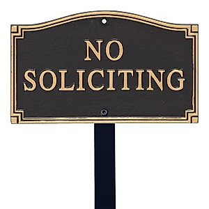 SmartSign Metal No Soliciting Sign for Yard, No Soliciting Garden Plaque | 5.75" x 9.5" Aluminum Plaque with 18" Black Stake