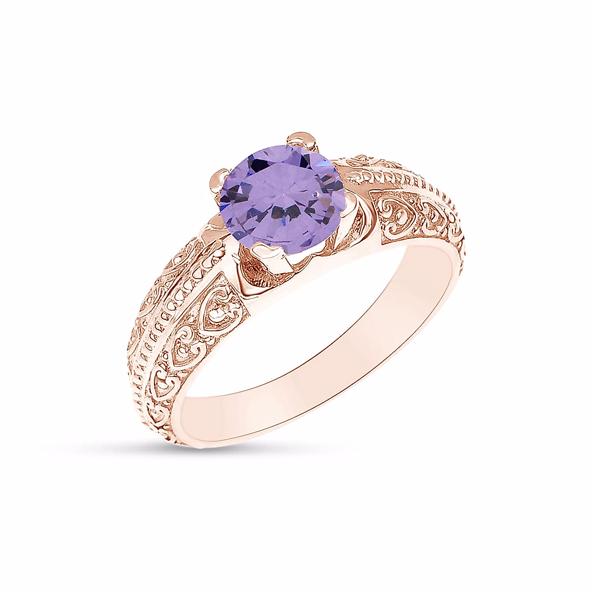 AFFY Round Shape Simulated Alexandrite In 14K Rose Gold Over 925 Sterling Silver Ring Size 6