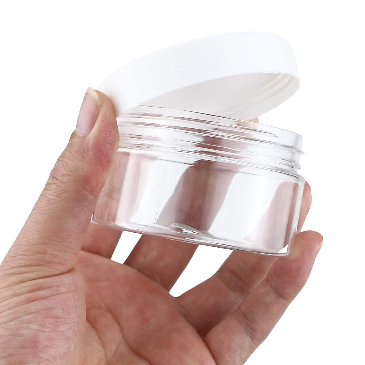 WYKOO 12 Pack 4 OZ Plastic Jars Round Clear Cosmetic Container Jars with Lids, Wide Mouth Empty Slime Jars, Refillable Clear Travel Storage Jars for Kitchen Use Beauty Products Sample