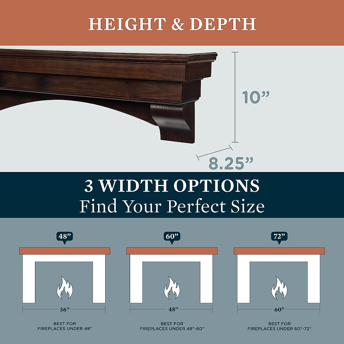 MANTELSDIRECT Mantels Direct Salem Wood Mantel Shelf with Corbels - Aged Cherry 60 Inch | Distressed Wooden Rustic Wall Mounted Shelf Perfect for Electric Fireplaces and More!