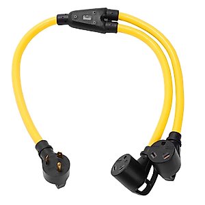 ONETAK NEMA TT-30P to 2 Outlet TT-30R Y Splitter STW 3 Feet 3 Prong Plug Receptacle Female 120V 30 Amp Generator RV Power Cord Adapter