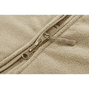 CRYSULLY Men's Tactical Front Zip Fleece Lining Hunting Mountaineering Jackets Windbreaker Coat Beige