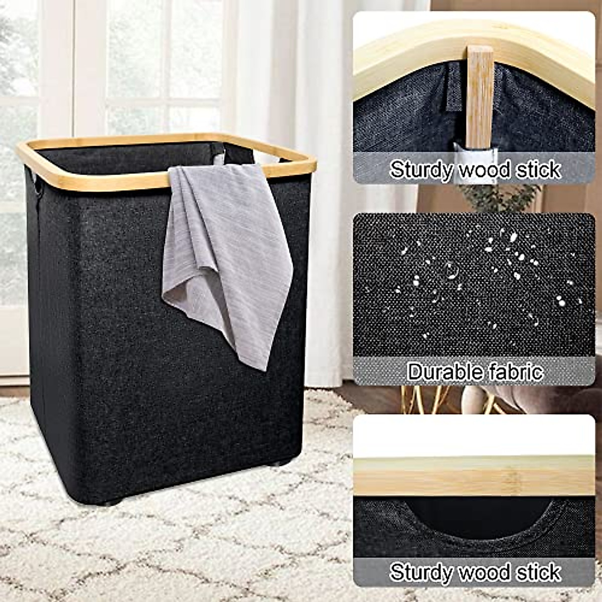 Black Laundry Basket with Wheels - 79L Laundry Hamper with Removable Laundry Bag, Foldable Easy Carry Handles Dirty Clothes Hamper for Laundry Room, Bedroom, Toys Storage Organizer