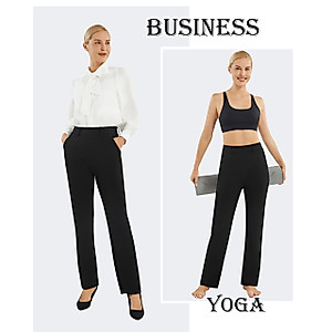 AFITNE Dress Pants for Women Business Casual Stretchy Straight Leg Work Pants Yoga Dress Slacks High Waisted with Pockets Black 31" L