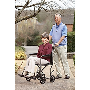 Drive Medical TR37E-SV Lightweight Folding Transport Wheelchair with Swing-Away Footrest, Silver