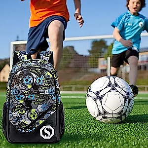 CAMTOP School Backpack Kids Boys Soccer Bookbag Set Student Backpack with Lunch Box and Pencil Case (Football,Graffiti Print)