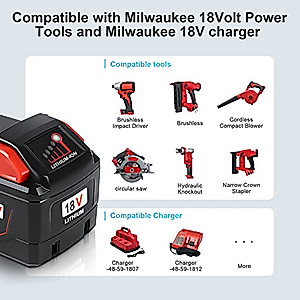 18V 9.0 Ah Battery and Charger Combo Kit for Milwaukee M-18,Replace for Milwaukee Red Lithium XC Batteries(2)+ 18V Battery Charger 48-59-1812