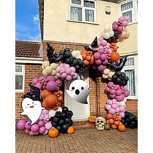 Bonropin 178pcs Pink Halloween Balloon Garland Arch Kit with Black Pink Silver Balloons Ghost Bat Foil Balloons 3D Bat Sticker for Girls Pink Halloween Decoration Birthday Baby Shower Party
