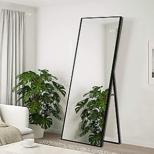 CONGUILIAO Full Length Mirror, 65" × 24" Standing Body Mirror, Large Floor Mirror, Full Standing Mirror, Standing Hanging or Leaning, Wall-Mounted Mirror Dressing Mirror, Aluminum Alloy Frame, Black