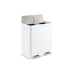 KOHLER K-23828-WST 82-Liter Stainless Steel Dual-bin Step Trash can, White Stainless