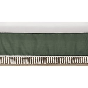 Sweet Jojo Designs Dark Green Boho Chic Girl Boy Unisex Baby Crib Bed Skirt Nursery Dust Ruffle Solid Sage Hunter Ivory Bohemian Gender Neutral Linen Macrame Modern Farmhouse Designer Minimalist Tuft
