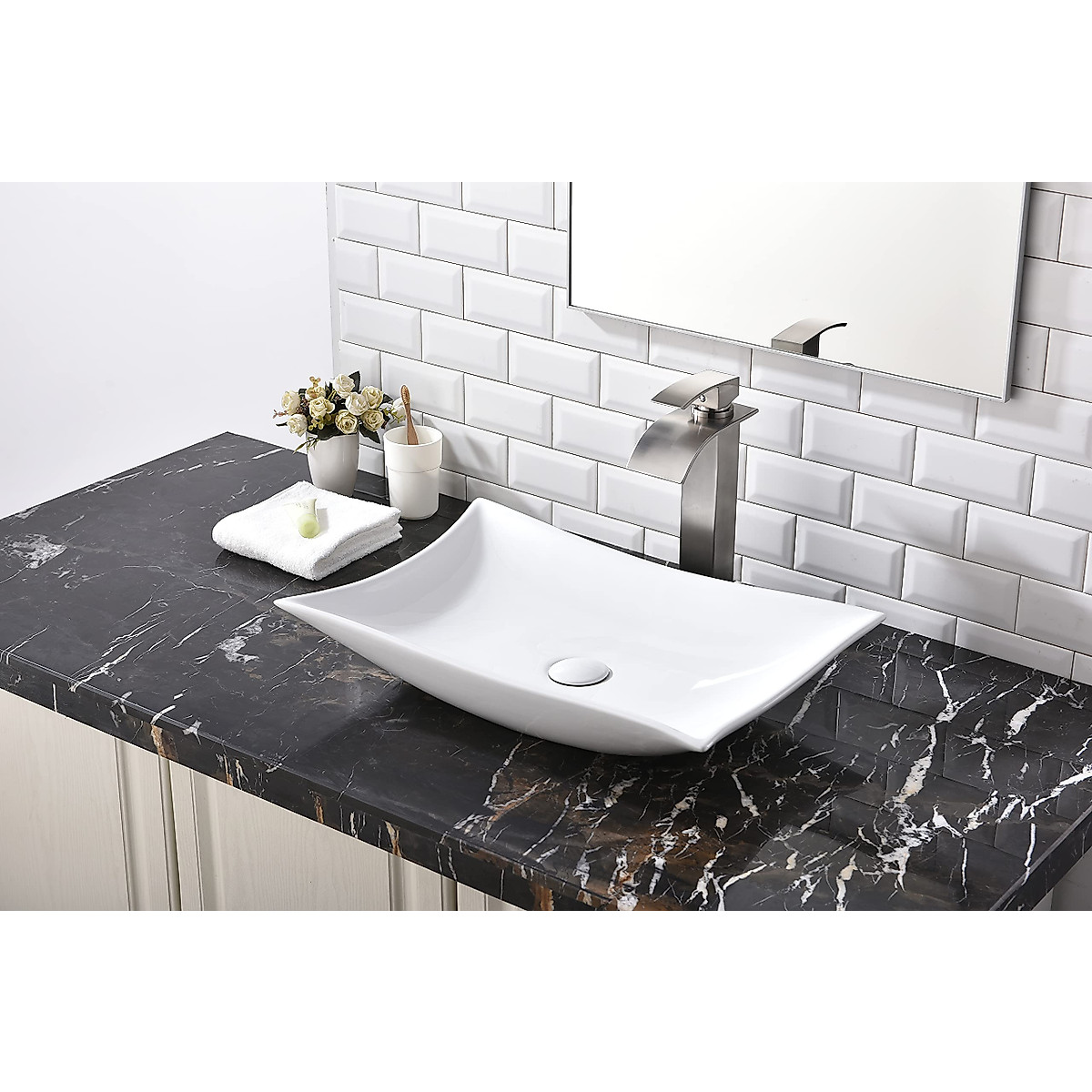 SHACO Contemporary 22.44" X 14.57" Porcelain Ceramic Above Counter Bathroom Vessel Sink, Countertop Bowl Lavatory Vanity Big Bathroom Sink