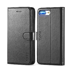 TUCCH iPhone 8 Plus Wallet Case, iPhone 7 Plus Case, Premium PU Leather Flip Case with Card Slot, Stand Holder, Magnetic Closure [Shockproof TPU Interior Case] Compatible with iPhone 7/8 Plus, Black