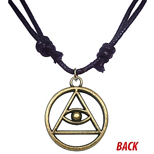 Bijoux de Ja Antique Bronze Eye of God Triangle Circle Charm Pendant Adjustable Cord Necklace 16-32"