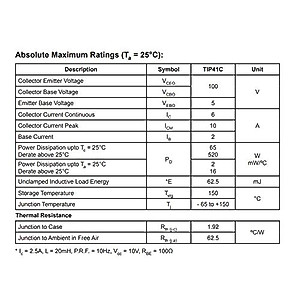 TIP41C TIP41 NPN Audio Power Amplifier Transistor 100V 6A 1 Pack