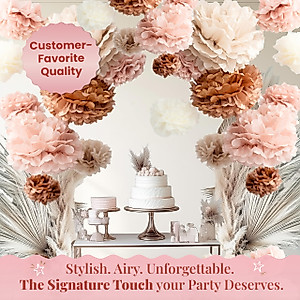 Vidal Crafts 20 PCS Dusty Pink, Rose Gold, Ivory, Pastel Grey, Tissue Paper Pom Poms Kit, 14", 10", 8", 6", Tissue Paper Flowers for Wedding, Birthday, Bridal Shower, Bachelorette, Baby Shower Décor