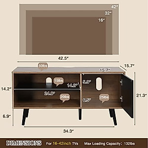 AVAWING 42 Inch TV Stand with Storage, Modern Media Console, Mid Century Modern TV Stand for Bedroom, Livng Room Entertainment Center, Rustic Brown
