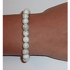 Hidden Hollow Beads Howlite Natural White Stone Women's Stretch Bracelet, Inspirational Message Charm (Be Stronger Than the Storm)