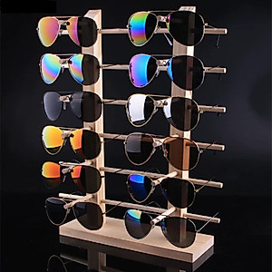 TANG SONG 1 PCS Solid Wood Glass Display Holder Sunglass Display Holder Wood Glass Display Rack Double Linen Glass Showcase (Double Row 12 Pairs)