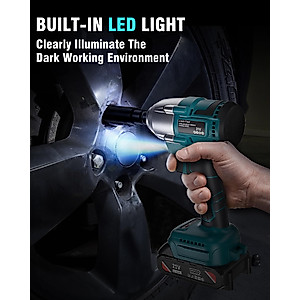 LHRETXQ 1/2 inch Cordless Impact Wrench, Torque 258ft-lbs(350N.m), 3500 RPM, 21V Electric Brushless Power Impact Gun for Lug Nuts with 2.0Ah Battery, 1/4 inch Impact Driver, Charger & Kit Case