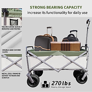 Collapsible Foldable Wagon Cart Heavy Duty Outdoor Utility Wagon 270 Lbs Load-Bearing Beach Wagon Cart with Large Brake Wheels Portable Sports Wagon for Beach Garden Camping
