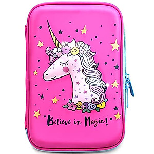 Unicorn Pencil Case For Girls | Cute Preschool, Kindergarten, and Elementary Pen Holder With Compartments |Toddler Pink School Zipper Pouch (Pink Unicorn) (Pink Unicorn)