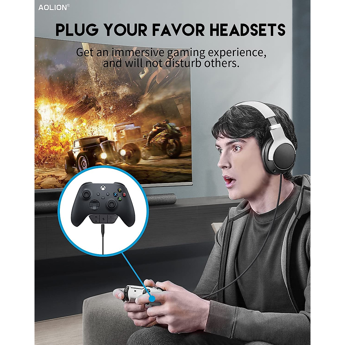 AOLION Stereo Headset Adapter for Xbox Controller, Audio Mic Headphone Adapter for Xbox One/One S/X/Elite 1/ Elite2/ Series S/X Controller-Xbox Controller Accessories Adapter Adjust Audio Balance