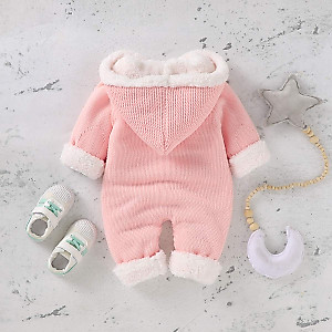 Camidy Baby Hooded Jumpsuit,Toddler Knitted Romper Cotton Long Sleeve One-Piece Coveralls