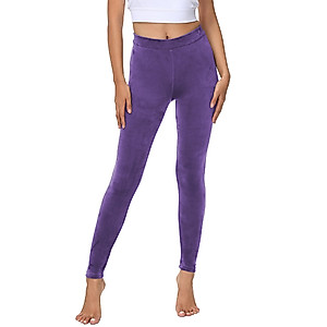 COZZYON Women Velour Leggings, High Waist Soft Leggings Warm Winter Velour Yoga Pants(Purple,L)