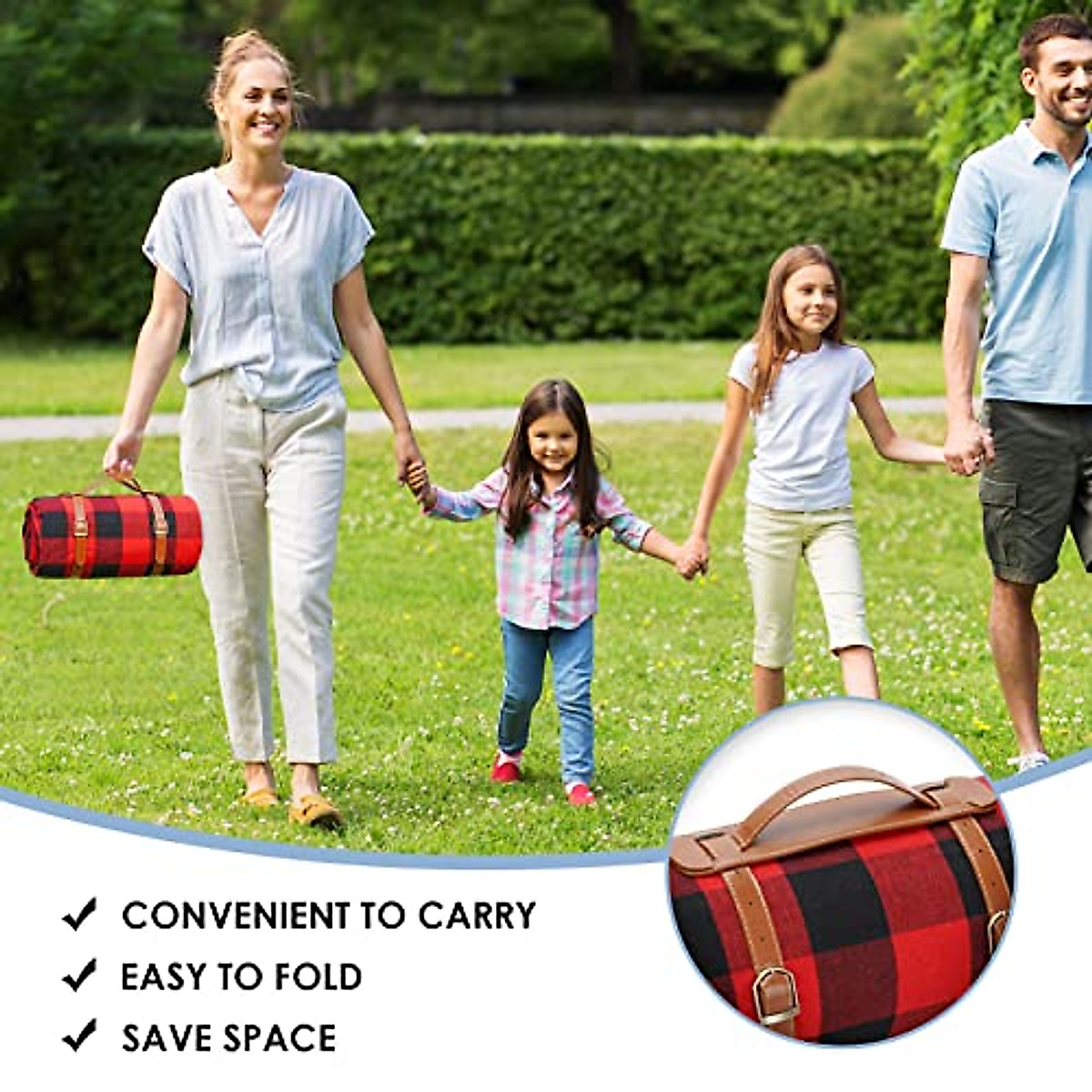 Extra Large 87'' X 67'' Picnic Blanket Waterproof, Portable Picnic Mat, Sandproof Beach Mat, Outdoor Rug for Camping, Red Checkered