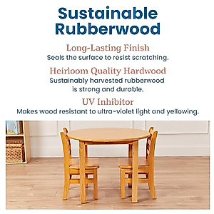 ECR4Kids 30in D Round Hardwood Table and Chair Set, 12in Seat Height, Kids Furniture, Honey