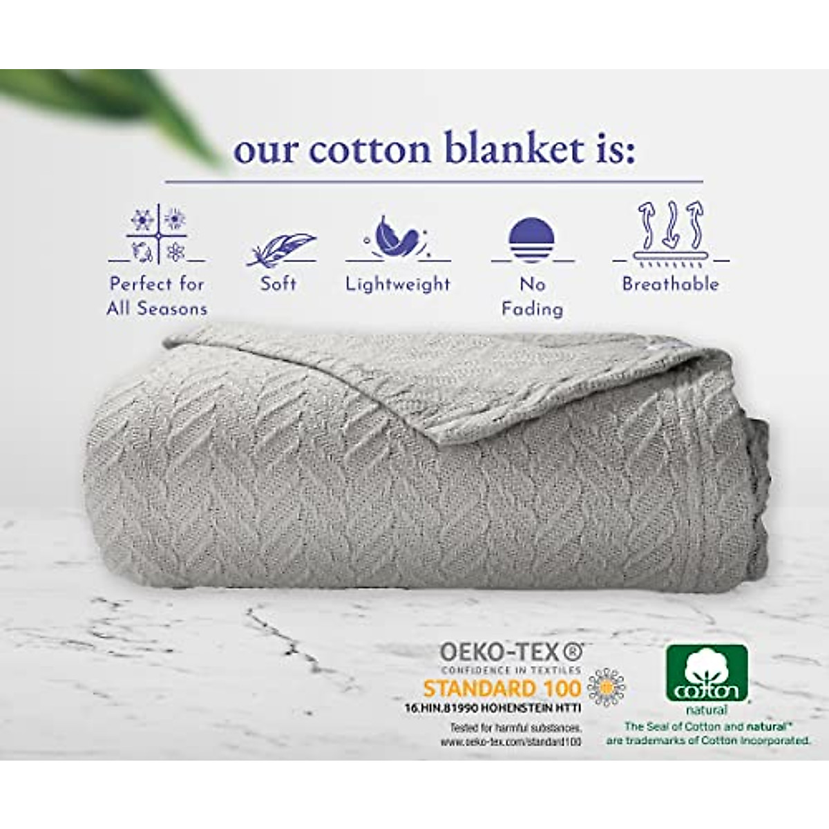 California Design Den 100% Cotton Blanket Queen Size/Full Size, Lightweight & Breathable Bed Blanket for Summers, Herringbone Design, Light Gray Queen Blanket, All-Season Throw (Light Gray)