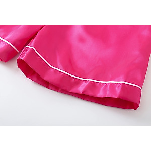 Vopmocld Big Kids Unisex Pjs Set Girls Boys Silk Pajama Sets Satin Clasic Sleepwear Summer 2 Pieces Button Down Nighty, Rose 10