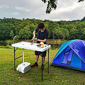 PETSITE Fish Cleaning Table, Portable Camping Sink with Faucet, Outdoor Picnic Foldable Washing Table, White