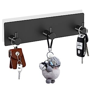 PEOIAOY Key Holder for Wall, Self Adhesive Key Hanger with 3 Hooks Stainless Steel Key Hooks for Wall, Wall Hooks Decorative, Key Hanger for Wall, No Punch Key Rack for Kitchen, Bathroom, Office