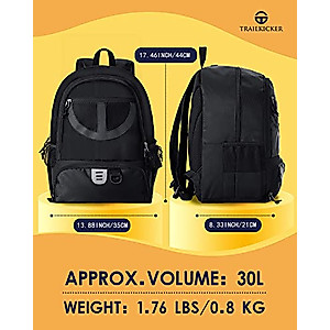 TRAILKICKER Mesh Black Basketball Soccer Bag Backpack Sports Volleyball Football Bag with Ball and Shoe Compartment for Boys Girls Man Women Ball Equipment Bag Basketball Stuff