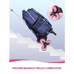 PROTAURI Backpack Trolley with 6 Wheels can Climb Stair, Foldable Rolling Luggage Cart, Adults/Student/Kid's Roller Attachment for School Bags/Backpacks