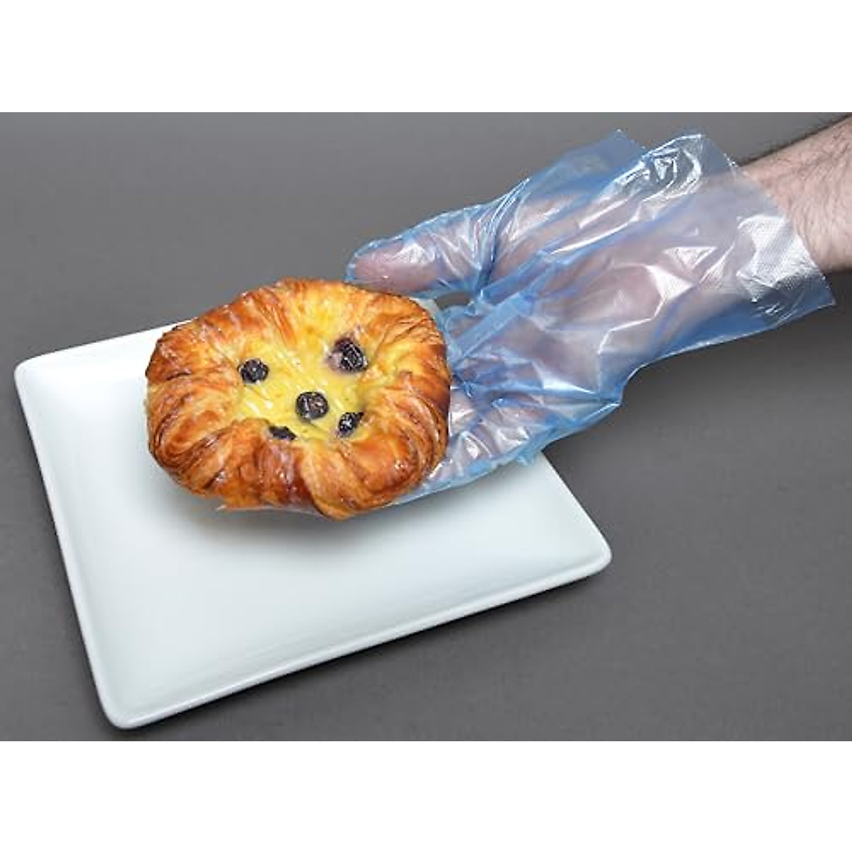 Daxwell Poly Gloves, Easy-Fit Food Prep Gloves, Header Gloves, One Size Fits All, Blue, With Wall Mount, F10003538 (Case of 1,000, 20 Cards of 50)